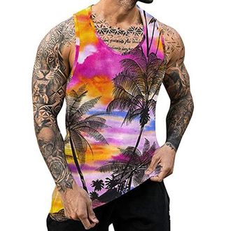 Generic D&eacute;bardeur homme surdimensionn&eacute; : maillot de corps l&eacute;ger T-shirt musculaire coupe ajust&eacute;e Sous-v&ecirc;tement respirant avec imprim&eacute; hawa&iuml;en Maillot de corps