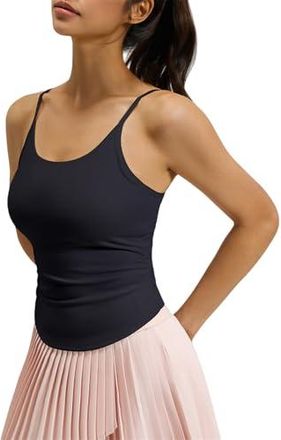 Generic Caraco basique spaghetti sans manches pour femme avec bretelles &agrave; encolure d&eacute;gag&eacute;e pour sortir, entra&icirc;nement, joli haut avec soutien-gorge int&eacute;gr&eacute;, No