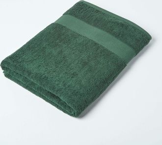 Homescapes dunkelgr&uuml;nes XXL-Badehandtuch/Saunatuch aus 100% t&uuml;rkischer Baumwolle mit 500g/qm, Flauschiges Saunahandtuch/Strandtuch 100 x 180 cm, gr&uuml;n/tannengr&uuml;n