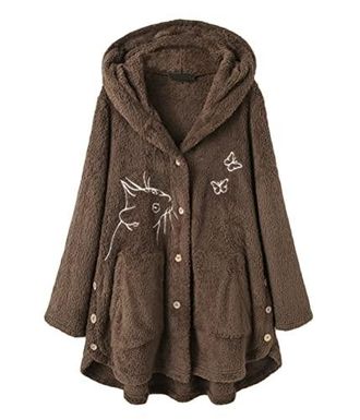 Onsoyours Manteau Femme Fourrure Grand Taille avec Capuche Hiver Chaud Long Elegant Manche Longues Mode Pas Cher Fille Hoodie Veste en Laine D Caf&eacute; L