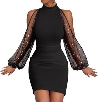 Generic Femmes Automne Hiver Col Rond Dentelle Manches Longues Wrap Hip Taille Robe Jupe Longue Frange Robe Grande Taille, BK2., XXL