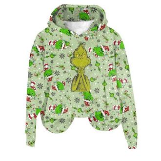 Generic Le Grinch Sweat Femme A Capuche Chaud Deguisement Femmes Sweatshirts Pyjama Pulls De Noël Oversize Christmas Moche Hiver Polaire Costume Noel Pull Swe