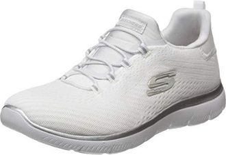 Skechers Fille Summits Fast Attraction Baskets, Maille Blanche Blanche avec Bordure Argentée, 35.5 EU