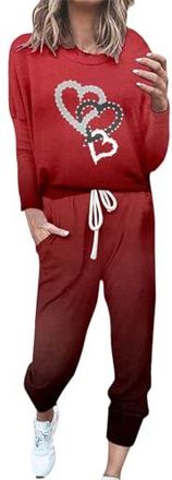 Generic Costume de sport d&eacute;contract&eacute; pour femme - Col rond - Manches longues - Cordon de serrage - Taille &eacute;lastique - Pour la Saint-Valentin - Pour lautomne e