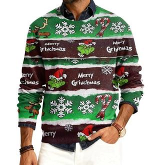 Generic Le Grinch Pull De Noel Homme Pyjama Drole Sweats Noel zippé Deguisement col Rond Adulte Vetement Sweatshirts Pulls Moche Femme 2025 Sweat Ugly Christm