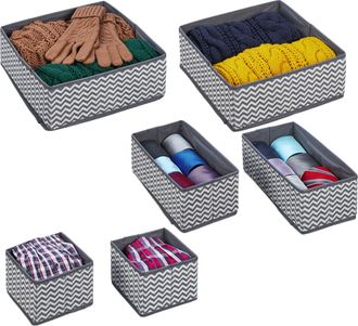 Relaxdays Schubladen Organizer, 6-teiliger Wäscheorganizer für Kleiderschrank, Schublade uvm., 3 Größen, grau/weiß