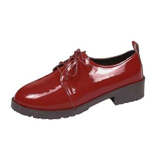 Generic Chaussures &agrave; lacets plates et confortables en cuir verni pour femme - Style vintage - Confortables - Pour bureau, &eacute;cole, affaires, bordeaux, 37.5 EU
