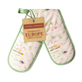 Maison d'Hermine Botanische Frische Doppel-Ofenhandschuh, 100 % Baumwolle, Grillen, Mikrowelle, hei&szlig;e T&ouml;pfe und Pfannen, Fr&uuml;hling/Sommer, 18 x 89 cm