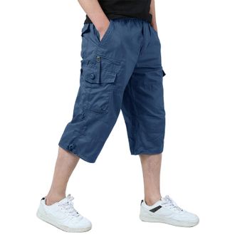 KEFITEVD Bermuda Shorts Herren 3/4 Caprihose Cargo Hose Atmungsaktiv Armee Shorts Safari Hose Männer Cargobermudas Sommer Light Navy EU 36, CN 3XL