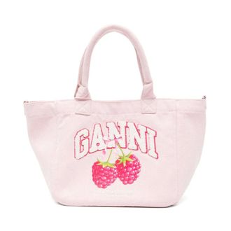 Ganni Femme, Sacs, Rose, Taille: ONE Size Raspberry-print Logo-Patch Tote Bag