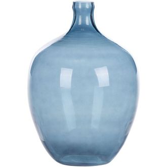 Beliani Blumenvase Blau / Transparent 39 cm aus Glas mit gl&auml;nzender Oberfl&auml;che Wohnartikel Wohnung Zubeh&ouml;r Dekogef&auml;&szlig; Rund Moderner Glamour&ouml;ser Stil