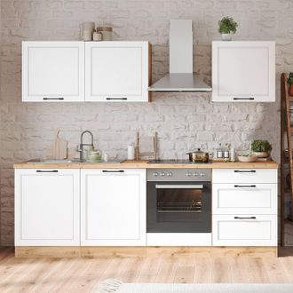 Held Möbel home24 Küchenzeile Meran 240cm Weiß/Matt Weiß ohne Elektrogeräte