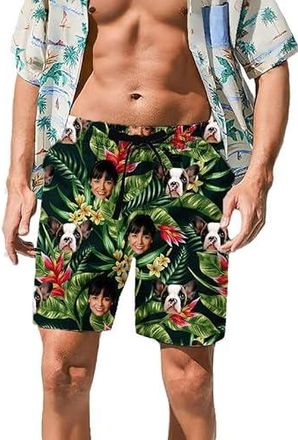 Generic Slip de Bain Homme Personnalisable Boxer Bain Amusant avec Photo de Visage S&eacute;chage Rapide Maillot Piscine Grande Taille hawa&iuml;enne Short Bain Personnal