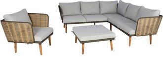 Hhg Neuwertig] Gartengarnitur HHG 133, Garnitur Lounge-Set Sofa Outdoor, Spun Poly Metall Poly-Rattan MVG-zertifiziert hellgrau