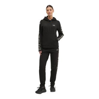 Emporio Armani Ensemble Logo en Jersey avec Sweat &agrave; capuche et Pantalon Jogger - Femme - Sport - Noir - Taille: 36 FR