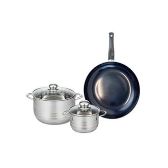 Fackelmann ELO 9716550 Batterie de cuisine 3 pi&egrave;ces, Ensemble de 1 Po&ecirc;le de cuisson 28 cm et 2 faitouts 14 et 20 cm Elo Prima Brillant, inox, induction