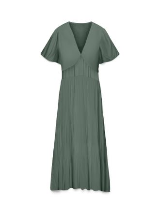 Vero Moda Sommerkleid VERO MODA VMMENNY SS 7/8 V-NECK DRESS WVN GA, Damen, Gr. XS, N-Gr, laurel wreath, Web, Obermaterial: 100% Viskose, unifarben, wadenlang, V
