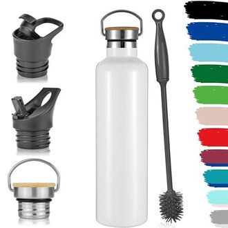 Milu Bouteille en acier inoxydable 350ml, 500ml, 750ml, 1000ml (+3 couvercles) - Bouteille thermo avec paille, bouteille deau, pour boissons chaudes, froid