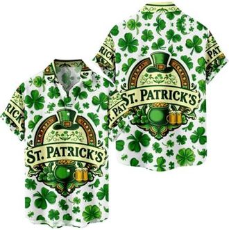 Generic Chemise &agrave; manches courtes pour homme avec tr&egrave;fle vert, motif tr&egrave;fle vert, chemise boutonn&eacute;e &agrave; manches courtes, tendance, d&eacute;contract&eacute;, floral, cadeaux 