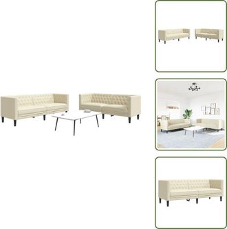 vidaXL The Living Store - vidaXL 2-tlg. Chesterfield-Sofa-Set Creme Kunstleder