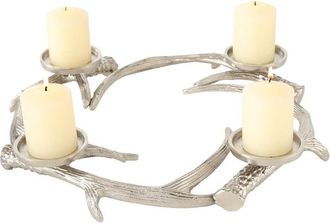 Boltze Boltze Kerzenleuchter Kerzenhalter Geweih f&uuml;r 4 Kerzen Landhausstil Jagdh&uuml;tte Silber rund &Oslash; 45 cm