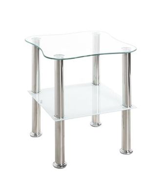 Haku Möbel Table dappoint Acier INOX, Blanc, INOX, Verre trempé, Verre trempé - Dim.: L 40 cm x H 47 cm x P 40 cm, Style: Modern
