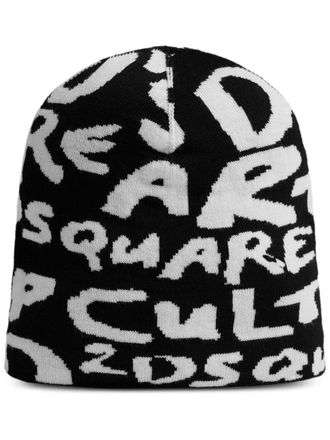 Dsquared2 bonnet en maille intarsia &agrave; logo - Noir