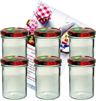 MamboCat 6er 435 ml Sturzglas-Set | Einmachgläser + Twist-Off-Deckel Obst + GRATIS Rezeptheft | einkochen & konservieren | backofengeeignet