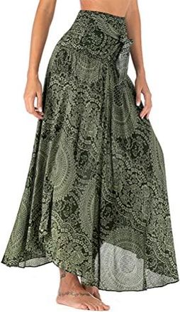 ORANDESIGNE Femme Maxi Jupe Longue Chic Taille Haute Elastique Yoga Tropical Style Casual Jupe Fluide Basique Mousseline de Soie B Vert Taille Unique