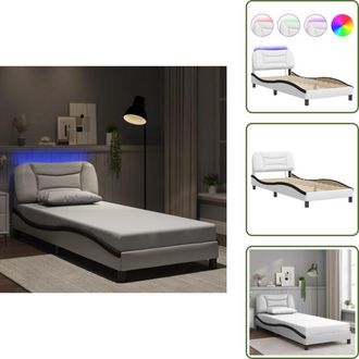 vidaXL The Living Store - Bettgestell mit led Wei&szlig; und Schwarz 90x200 cm Kunstleder - Bettstellengestell - Schlafzimmerm&ouml;bel - LED-Bett - Kunstlederbett