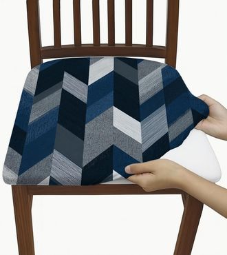 Generic Stuhl-Sitzbezüge mit modernem Zickzack-Muster, dehnbar, waschbar, Spandex-Kissenschoner mit blauem und grauem Muster, stilvolle dekorative Bezüge für 