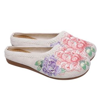 IFUNDOM Chaussures Plates pour Femmes Coton Brod&eacute; avec Semelle Caoutchouc Style Ethnique Adapt&eacute;es &agrave; Jean Short Ou Jupe