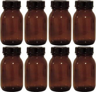 Viva Haushaltswaren mikken - braunes Apothekerglas Set inkl. Schraubverschluss & Etiketten Made in Germany, 8x 125ml, Silber