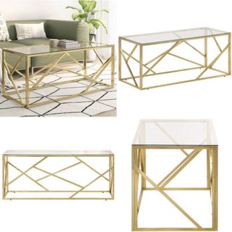 vidaXL Couchtisch Golden Edelstahl und Hartglas - Couchtisch - Wohnzimmertisch - Esszimmertisch - Edelstahl Couchtisch - Goldener Couchtisch - Home & Living