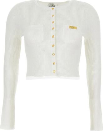 Elisabetta Franchi Femme, Pulls, Blanc, Taille: 40 FR Gilet de Cardigan Ajust&eacute; &agrave; Boutons