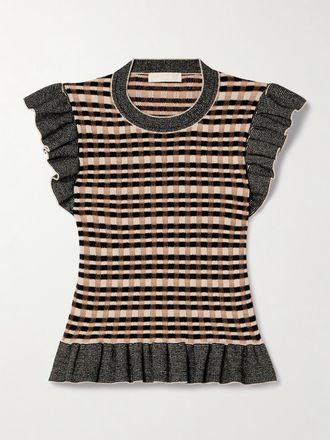 Ulla Johnson Rea Oberteil Aus Jacquard-strick Mit Karomuster Und R&uuml;schen - Mehrfarbig