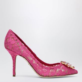 Dolce & Gabbana Bellucci Pumps aus Taormina-Spitze mit Kristallen in Fuchsia