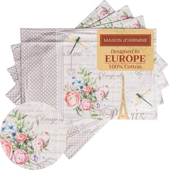 Maison d'Hermine Champ De Mars Set mit 4 Platzsets, 100 % Baumwolle, für Esstisch, Küche, Hochzeiten, Alltag, Abendessen, Frühling/Sommer (33 cm x 48 cm)