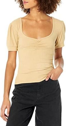 The Drop Theresa Haut court en maille côtelée à manches bouffantes et encolure coeur pour Femme, Corsures et lactosérum, 5XL Grande taille