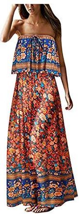 Generic Robe d&eacute;t&eacute; 2026 boh&egrave;me pour femme, robe de plage sans bretelles, imprim&eacute; floral, boh&egrave;me, vacances, Orange, XXL