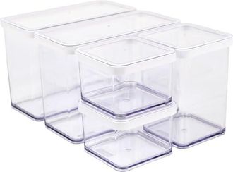 Rotho Loft Ensemble de 5 Boîtes de Rangement avec Couvercle de Différentes Tailles, Plastique (PP) sans BPA, Transparent / Blanc, 2 X 2,1L, 1 X 1,0L, 2 X 0,