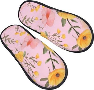Generic Fleur Jaune Aquarelle Fleur Rose Homme Femme Pantoufles Antid&eacute;rapantes Chaussons Chaud Chaussures De Maison Pour Maison Hiver Ext&eacute;rieur M