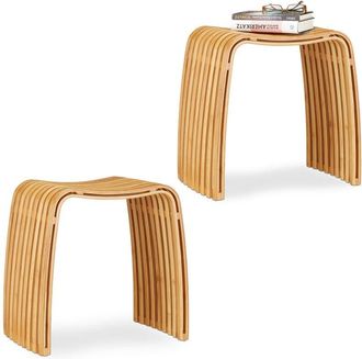 Relaxdays 2 x Garderoben Hocker aus Bambus, eleganter Holzhocker in skandinavischem Design, Sitzhocker f&uuml;r Garderobe, natur
