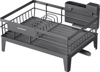 Songmics Abtropfgestell Geschirr, Geschirr-Abtropfst&auml;nder, 360&deg; drehbarer und ausziehbarer Ablauf, Abtropfschale, Besteckhalter, K&uuml;che, 31 x 42 x 18,5 cm, anth