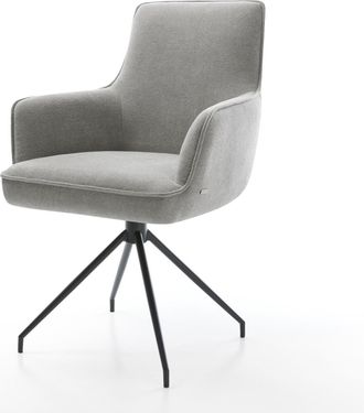 DELIFE Esszimmerstuhl Heira-Flex mit Armlehnen Strukturstoff Soft Grau Kreuzgestell konisch Schwarz Taschenfederkern, Esszimmerstühle