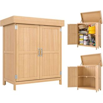 OUTSUNNY Gartenschrank Tannenholz, Ger&auml;teschuppen wetterfest 74x43x88cm, Ger&auml;tehaus mit Doppelt&uuml;r, 2 F&auml;chern, Ger&auml;teschrank, Gartenhaus