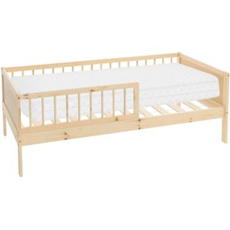 ML Design Ml-design - Lit denfant Simple avec Matelas 80x160 cm, Naturel, en Bois de Pin, avec Sommier &agrave; Lattes et Protection contre les Chutes, Cadre de Lit