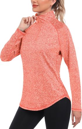 iClosam Sportshirt Langarm Damen Funktionsshirt UPF 50+ Langarmshirt Sport Atmungsaktiv Laufshirt Schnelltrocknend UV Shirt 1/4 Reißverschluss für Yoga Fitnes