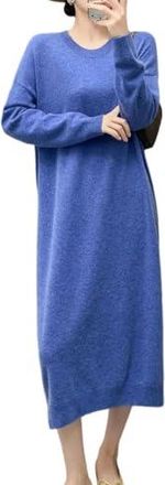 Generic Robe en tricot cachemire pour femme - Couleur unie - Polyvalente, douce et confortable, bleu, M