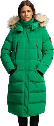 Marikoo lange Damen Winterjacke warmer Parka gesteppt mit Kapuze B890 [B890-Schneestern-Smarag-Gr.L]